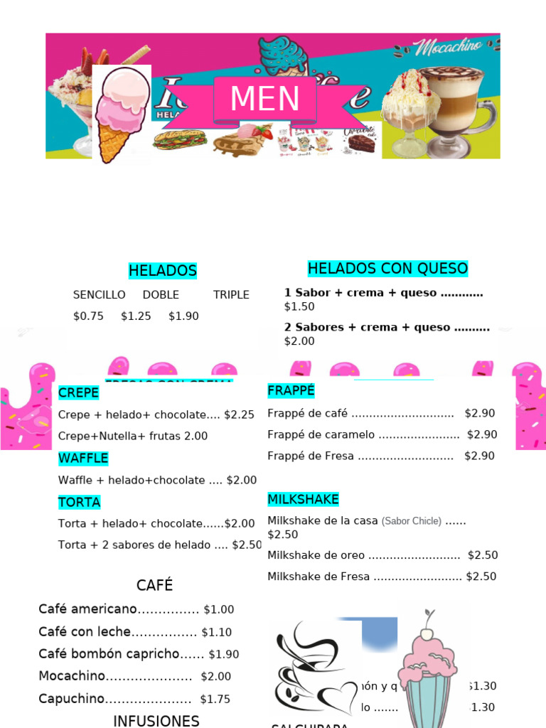 Menú de Helados y Bebidas Variadas | PDF