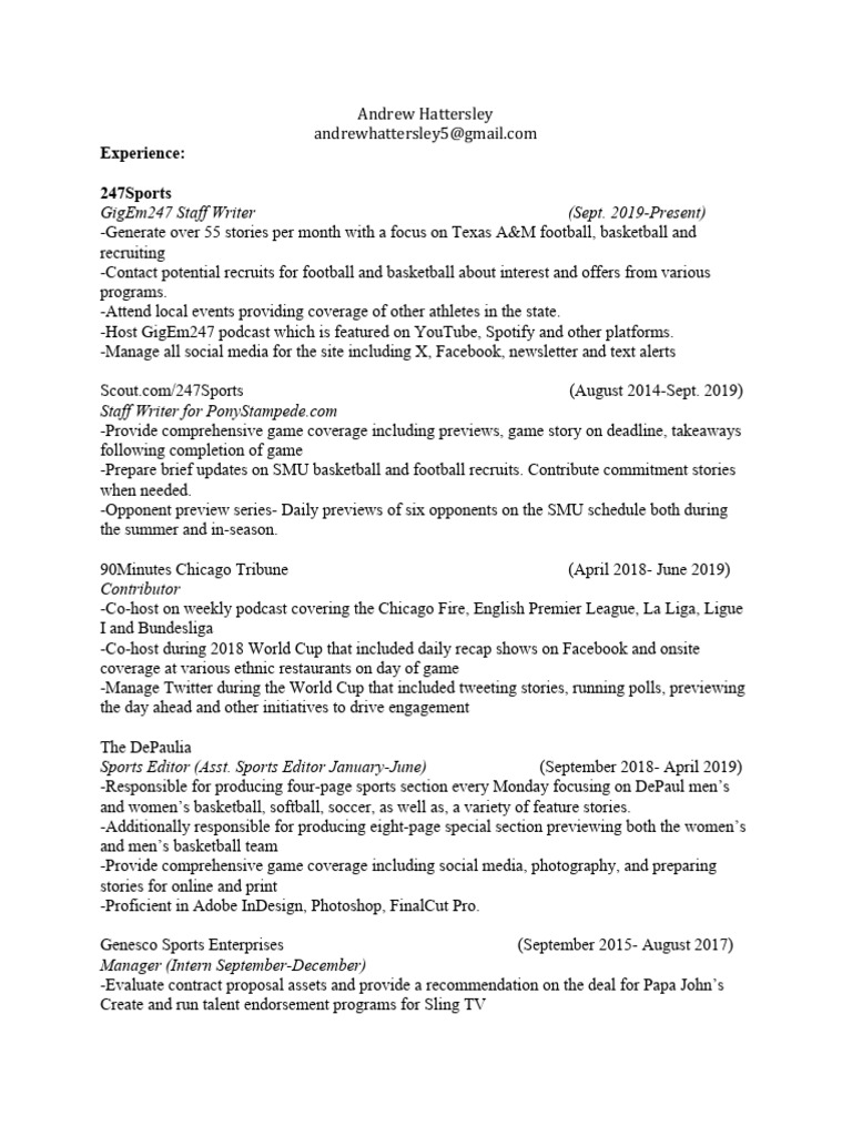 Andrew Hattersley Resume | PDF | Mass Media