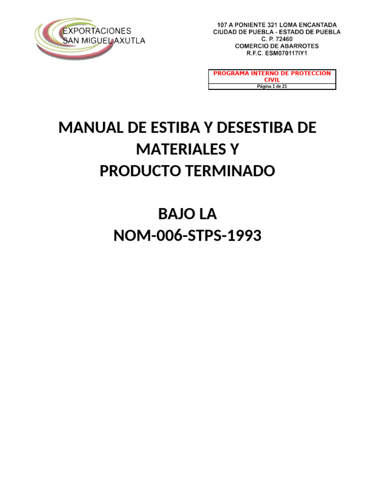 Manual de Estiba y Desestiba de Materiales | PDF | Presión | Higiene
