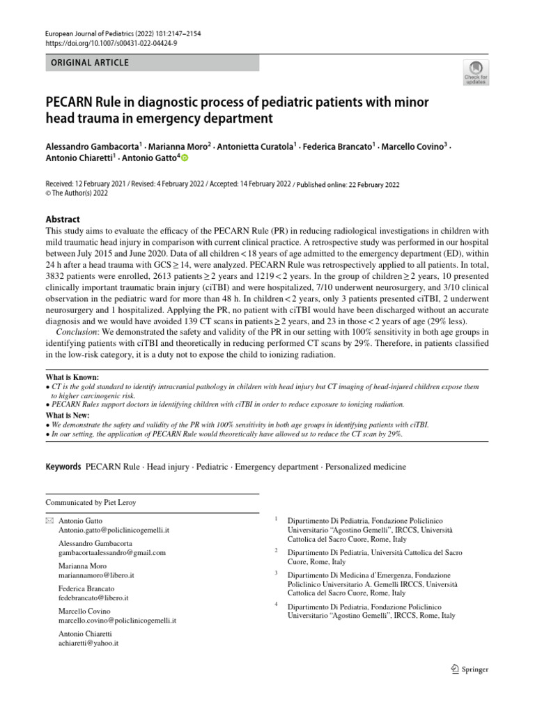 Pecarn Regla en Tec en Urgencias 2022 | PDF | Causes Of Death | Human ...