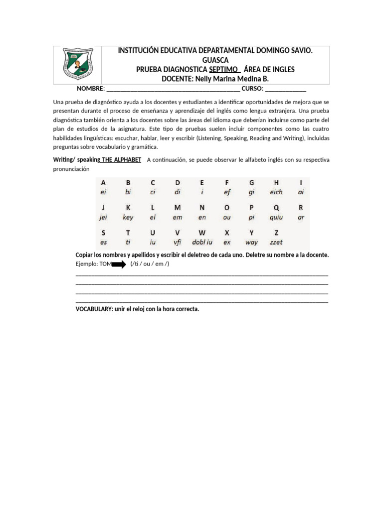 PRUEBA DIAGNOSTICA SEPTIMO 2024 . | PDF PRUEBA DIAGNOSTICA SEPTIMO 2024 . | PDF