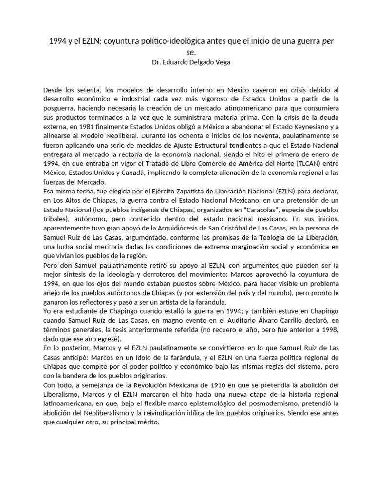 EZLN 1994: Contexto y Reivindicación Indígena | PDF | Ejército ...