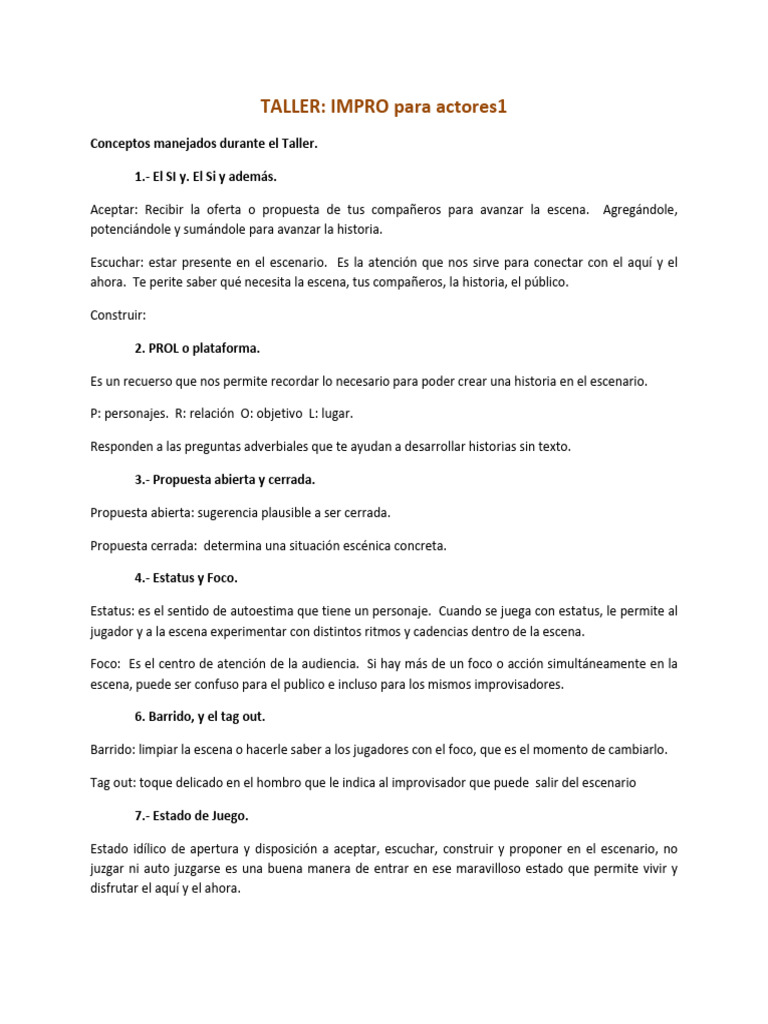 Taller Impro para Actores1 | PDF