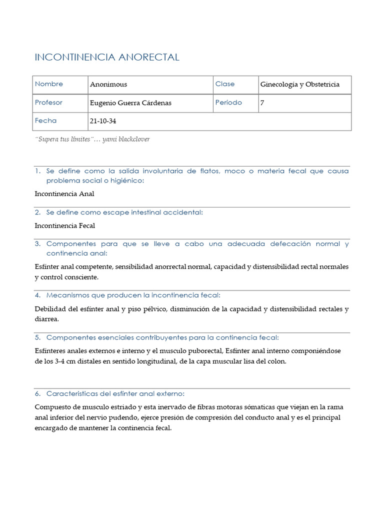 Incontinencia Anorrectal: Causas y Tratamientos | PDF ...