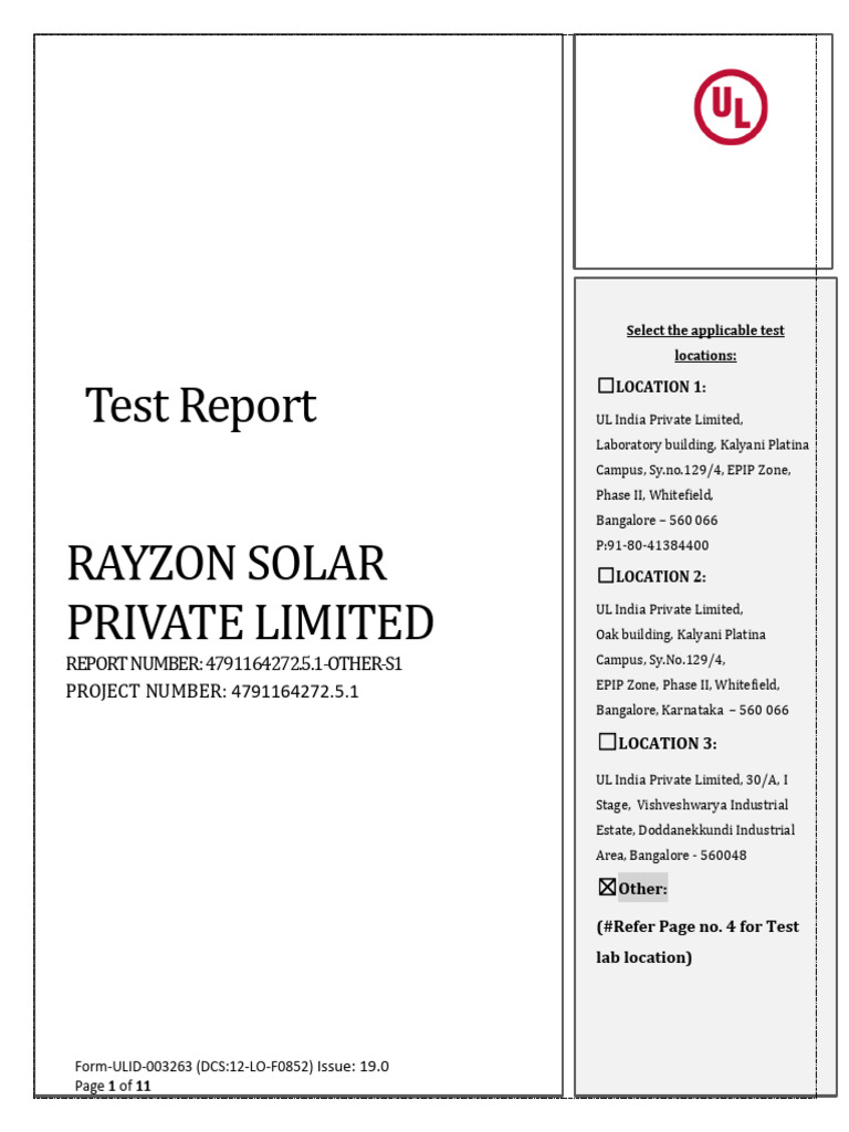 Solar Panel Test Report: RS580144TGC | PDF | Solar Panel | Photovoltaics