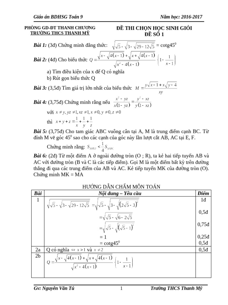 Tuyen Tap de Thi Hsg Toan 9 Co Dap An | PDF