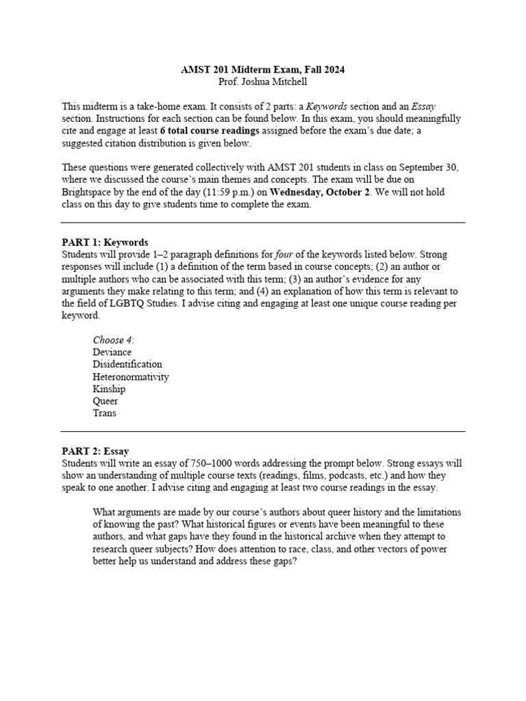 AMST 201 Midterm Exam | PDF
