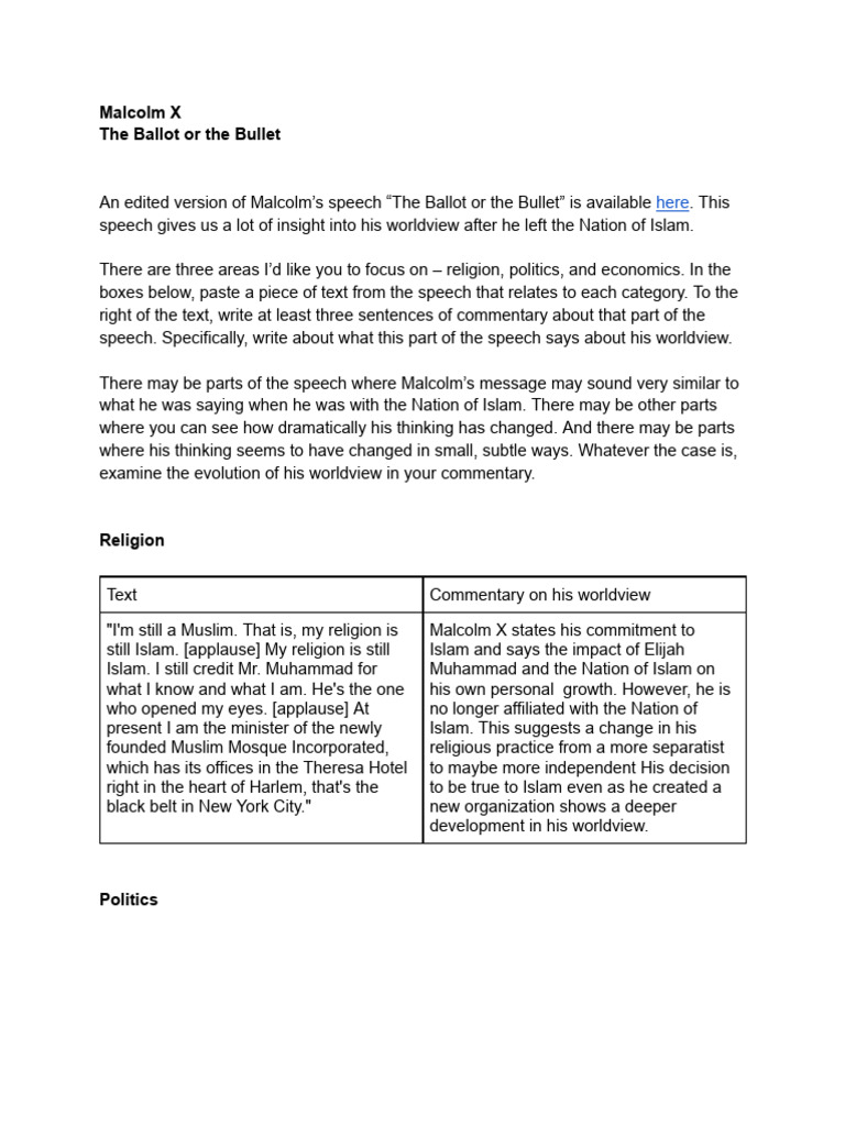 Copy of Ballot or the Bullet Assignment | PDF | Malcolm X
