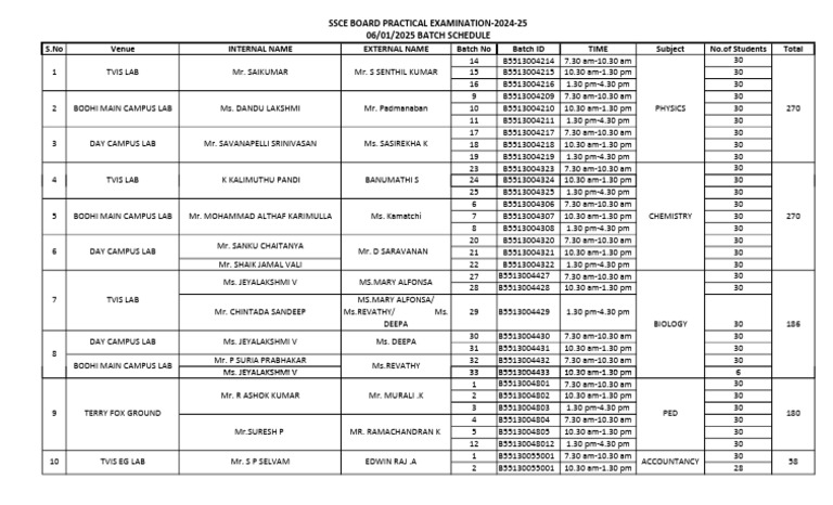 06-01-2025 Board Practical Time Table | PDF