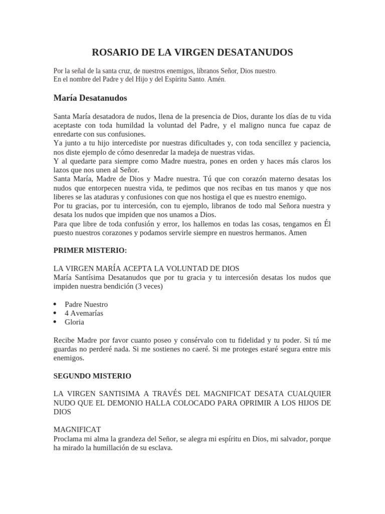 Rosario a la Virgen Desatanudos | PDF | María, madre de Jesús | Intercesión