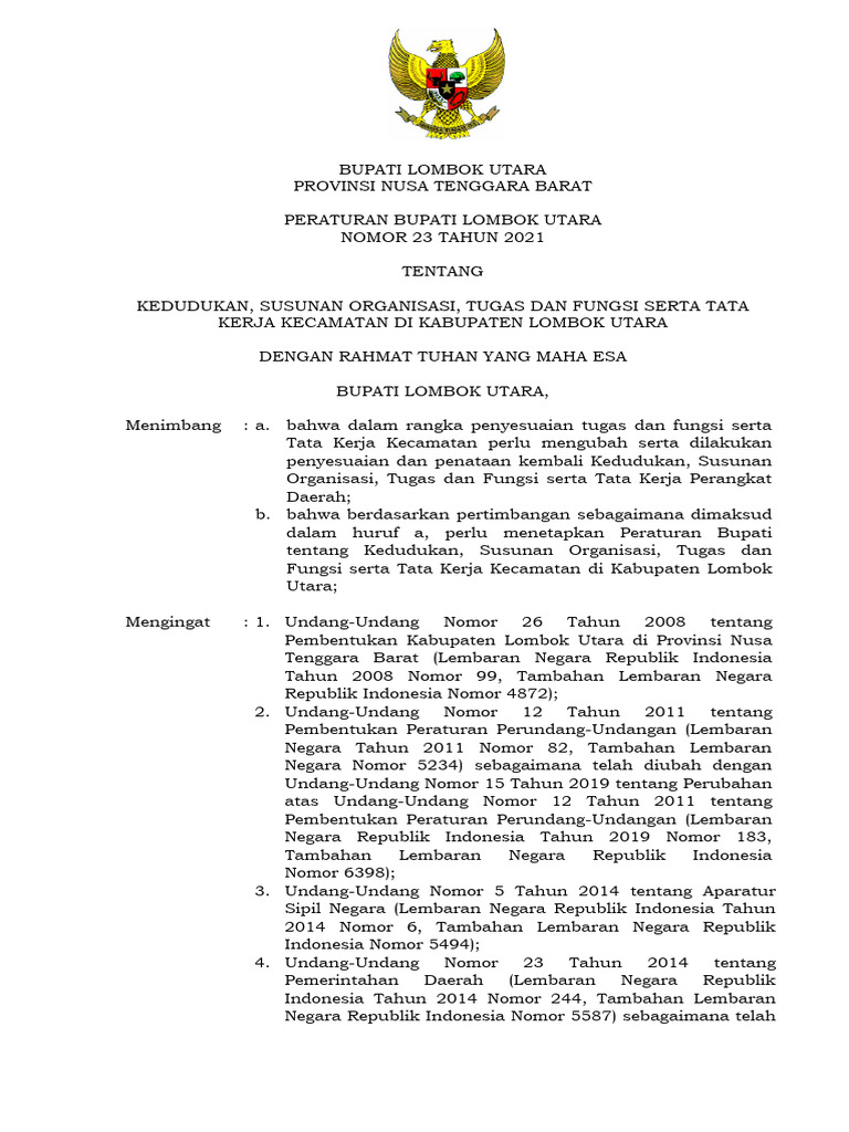 Perbub No 23 TH 2021 TTG Susunan Organisasi, Tugas Dan Fungsi Serta ...