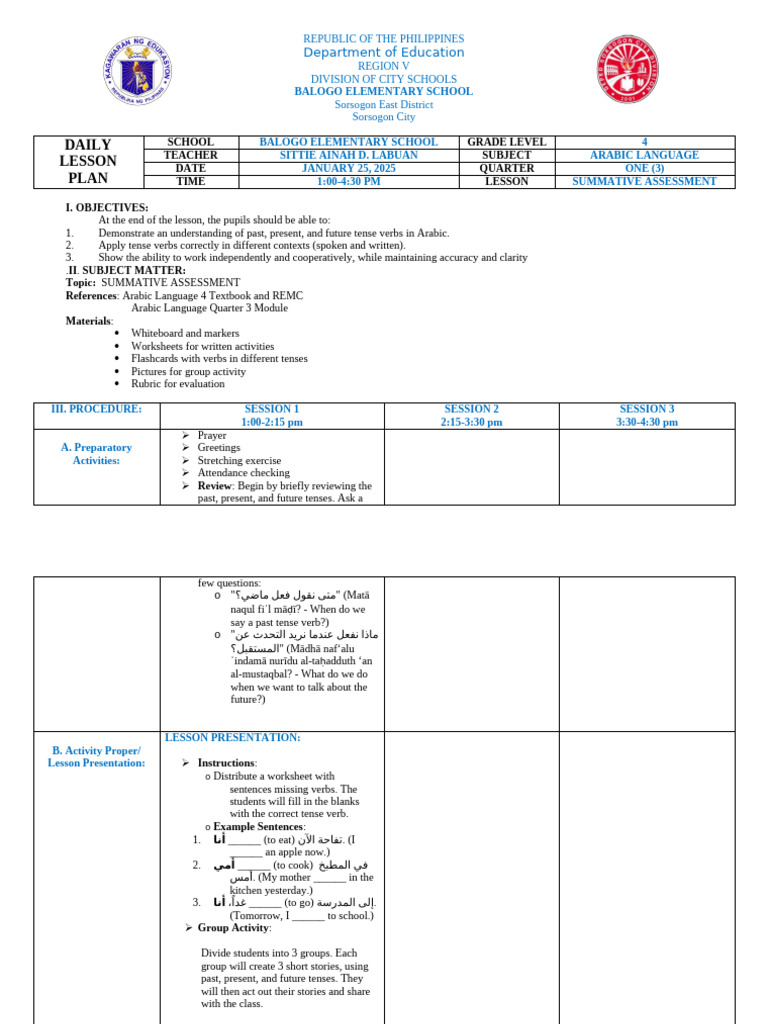 DLP JANUARY 25, 2025 Saturday SUMMATIVE ASSESSMENT AL4 (pm) | PDF ...