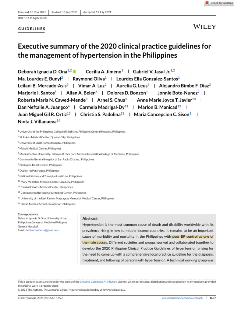 2020 Philippine Hypertension Guidelines | PDF | Hypertension | Chronic ...