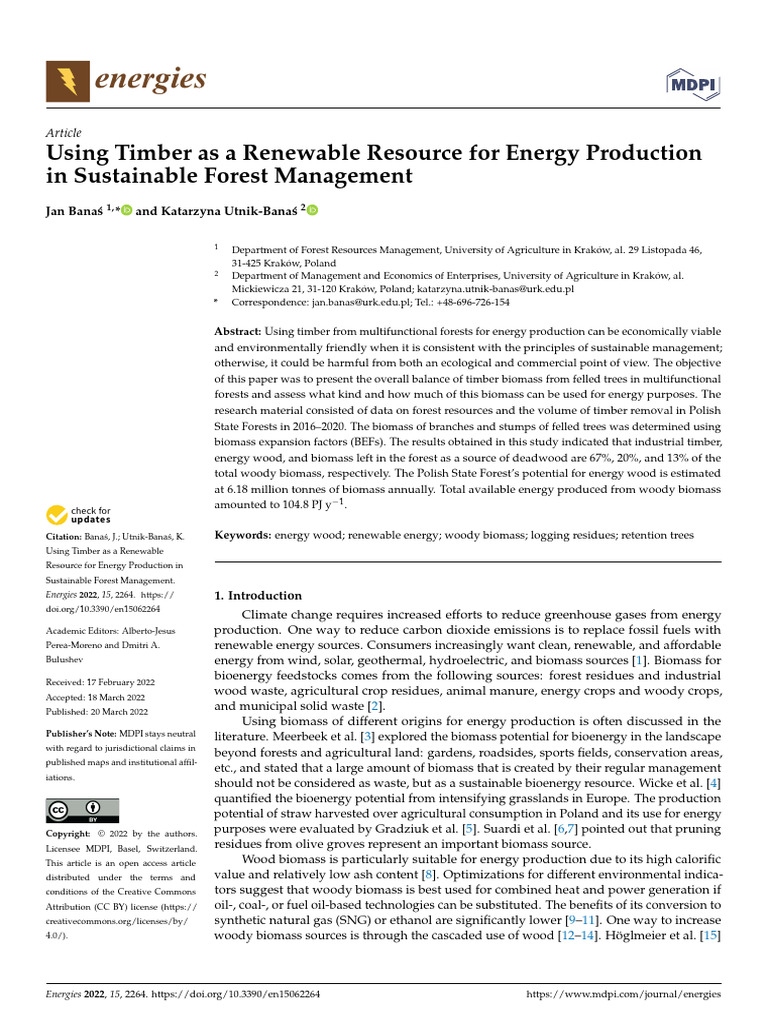 Using Timber As A Renewable Resource For Energy Production in ...