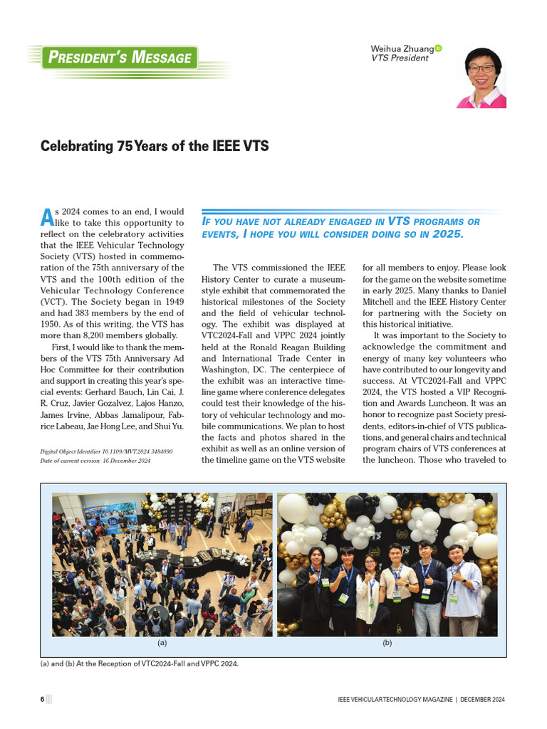 Celebrating 75 Years of The IEEE VTS Presidents Message | PDF
