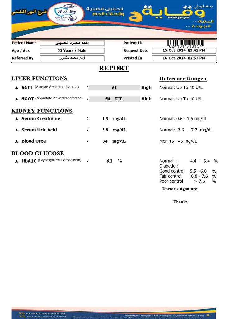 Medical Test Results: Liver, Kidney, Glucose | PDF