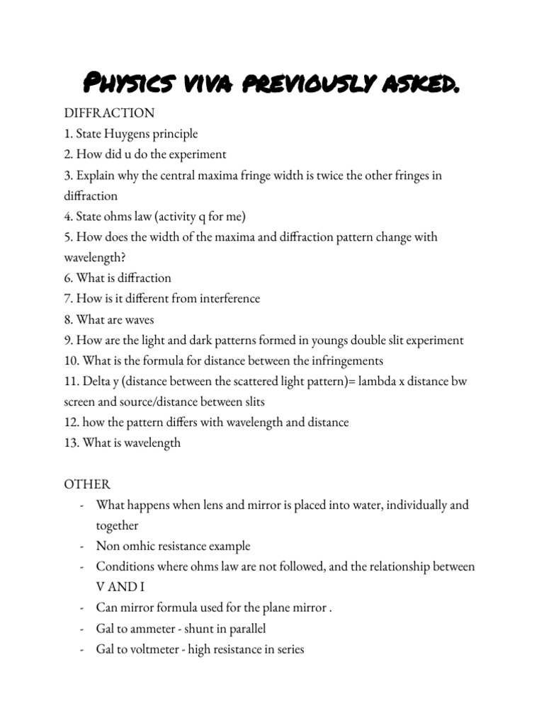 Physics Viva Questions on Diffraction | PDF | Diffraction | Electromagnetic Radiation