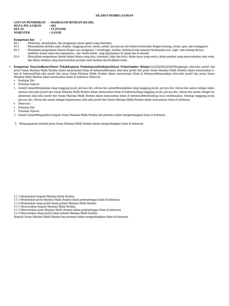 Silabus Kelas 6 (Ganjil) | PDF