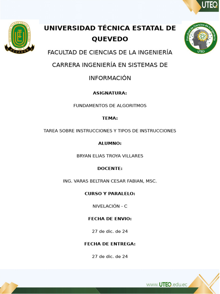 TAREA SOBRE INSTRUCCIONES Y TIPOS DE INSTRUCCIONES | PDF