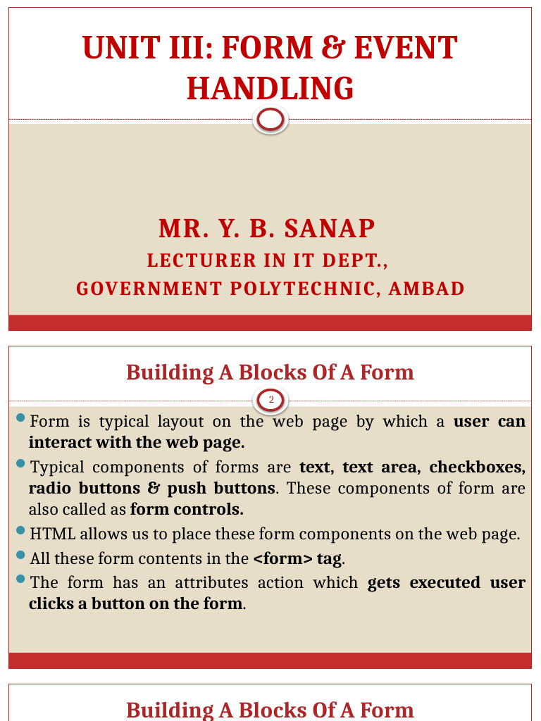 YBS Unit III Form & Event Handling-1 | PDF | Document Object Model | Html