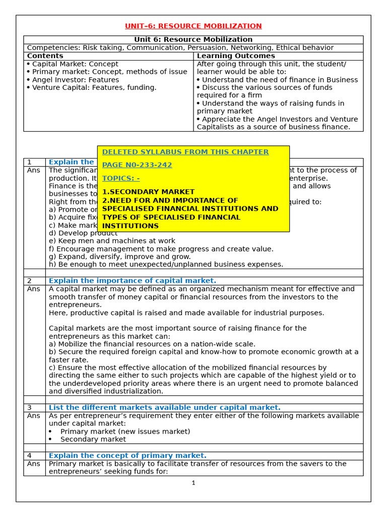 QB-CH 6-Resource Mobilization | PDF | Venture Capital | Corporate Finance