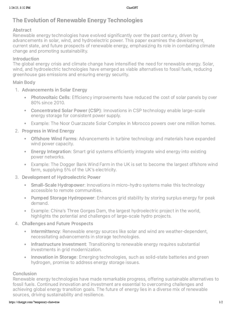 Evolution of Renewable Energy Technologies | PDF | Renewable Energy ...