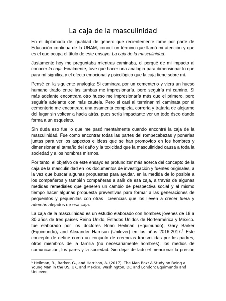 Ensayo La Caja de La Masculinidad | PDF | Masculinidad | Comportamiento