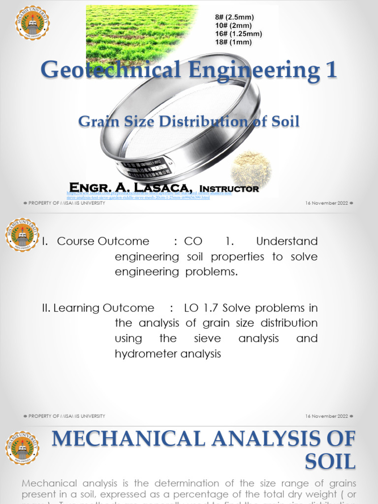 Handouts For Module 1.7 Ce 313L Grain Size Analysis | PDF | Applied And Interdisciplinary Physics