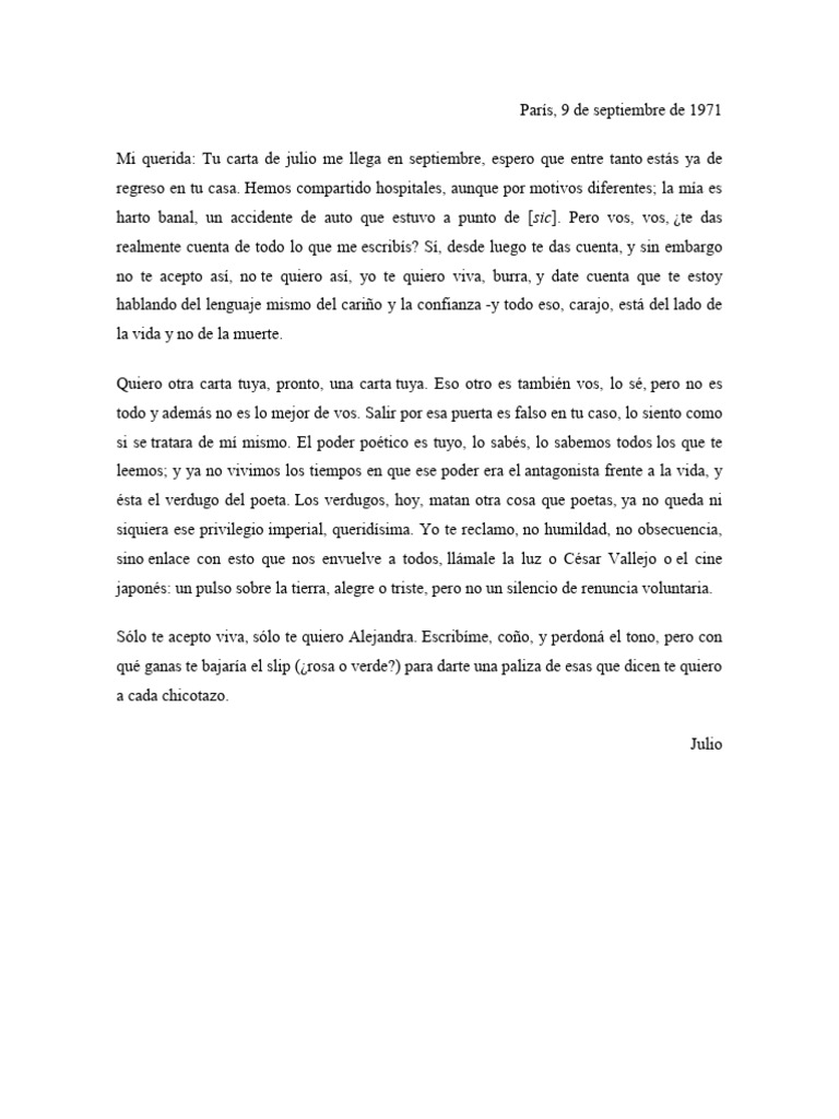Carta de Julio Cortázar A Alejandra Pizarnik | PDF