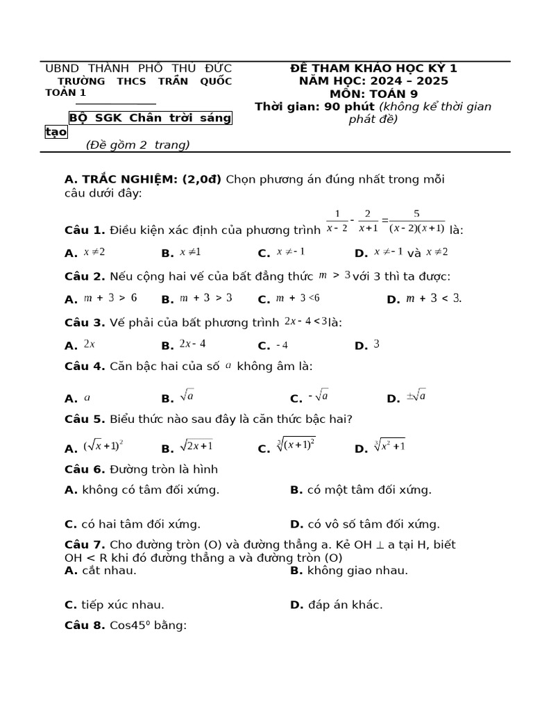 CHK1.TQT1-TOÁN 9 - Tình Nguyễn | PDF