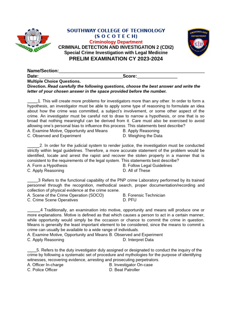 CDI2 EXAM Jason Sanchez | PDF | Confession (Law) | Witness