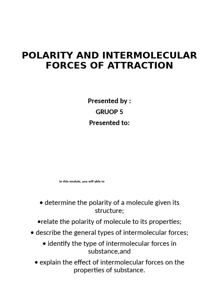 Polarity and Intermolecular Forces Explained | PDF | Chemical Polarity ...