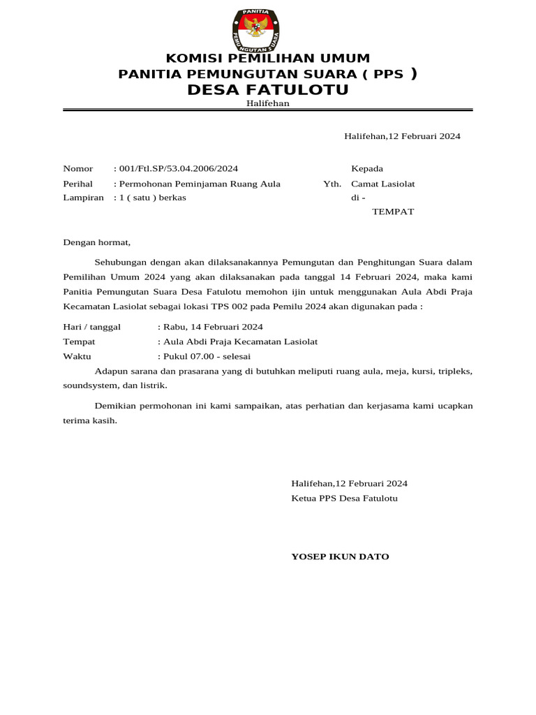 Surat Ijin Peminjaman Aula | PDF