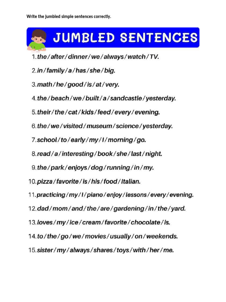 Jumbled Simple Sentences | PDF