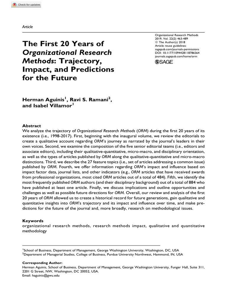 2 The First 20 Years Of Organizational Research Methods Pdf