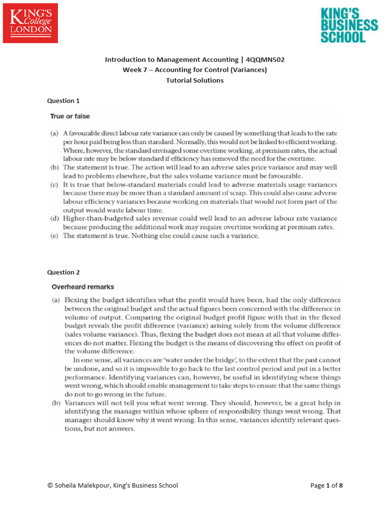 4QQMN502 W7 Tutorial Solutions | PDF