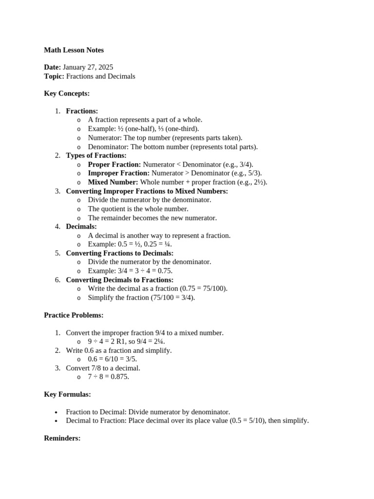 Fractions and Decimals | PDF