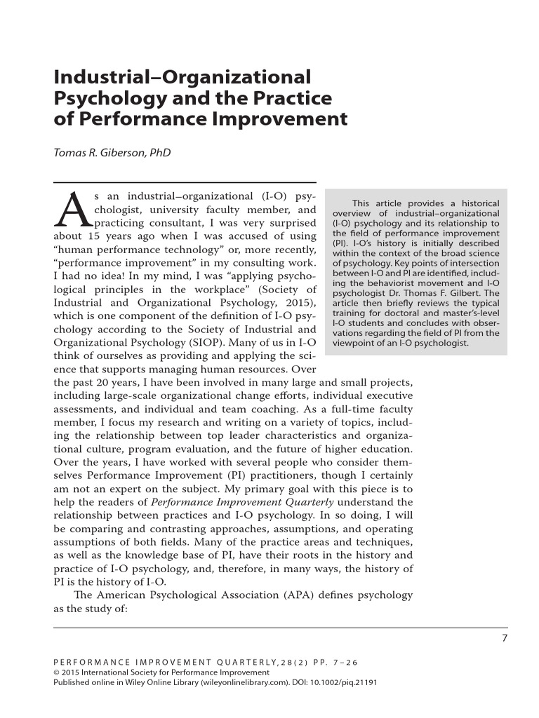 Industrial-Organizational Psychology and The Practice of Performance ...