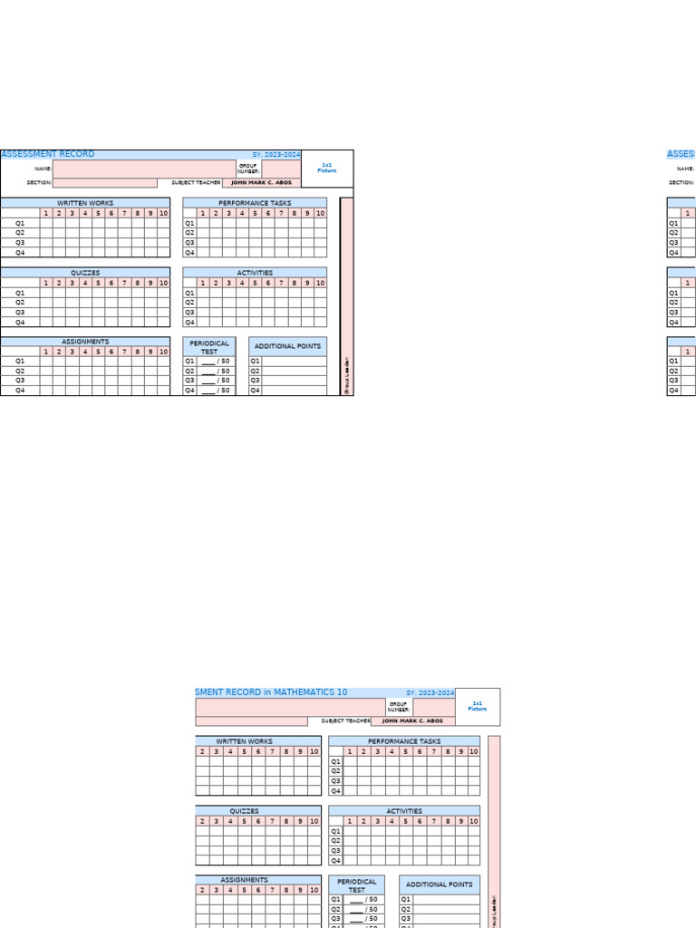 Assessment Record - Index Card | PDF