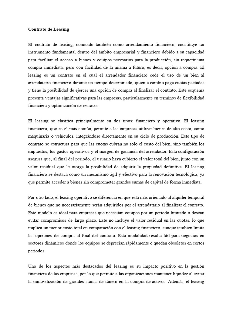Guía Completa sobre Contrato de Leasing | PDF | Business | Economias