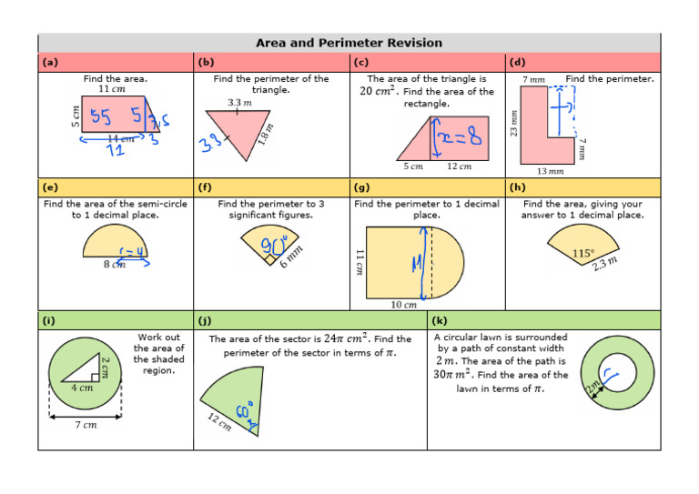 G7_Area_and_Perimeter_Worksheet | PDF | Area | Pi