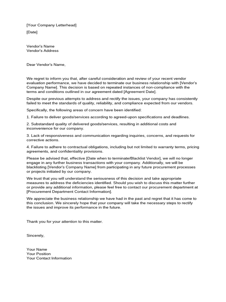 Vendor Termination and Blacklisting Notice | PDF