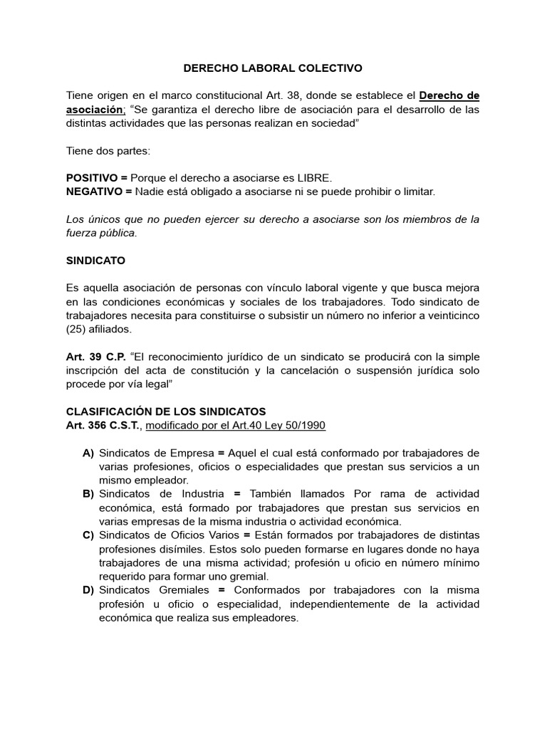 Derecho Laboral Colectivo | PDF | Derecho laboral | Sindicato
