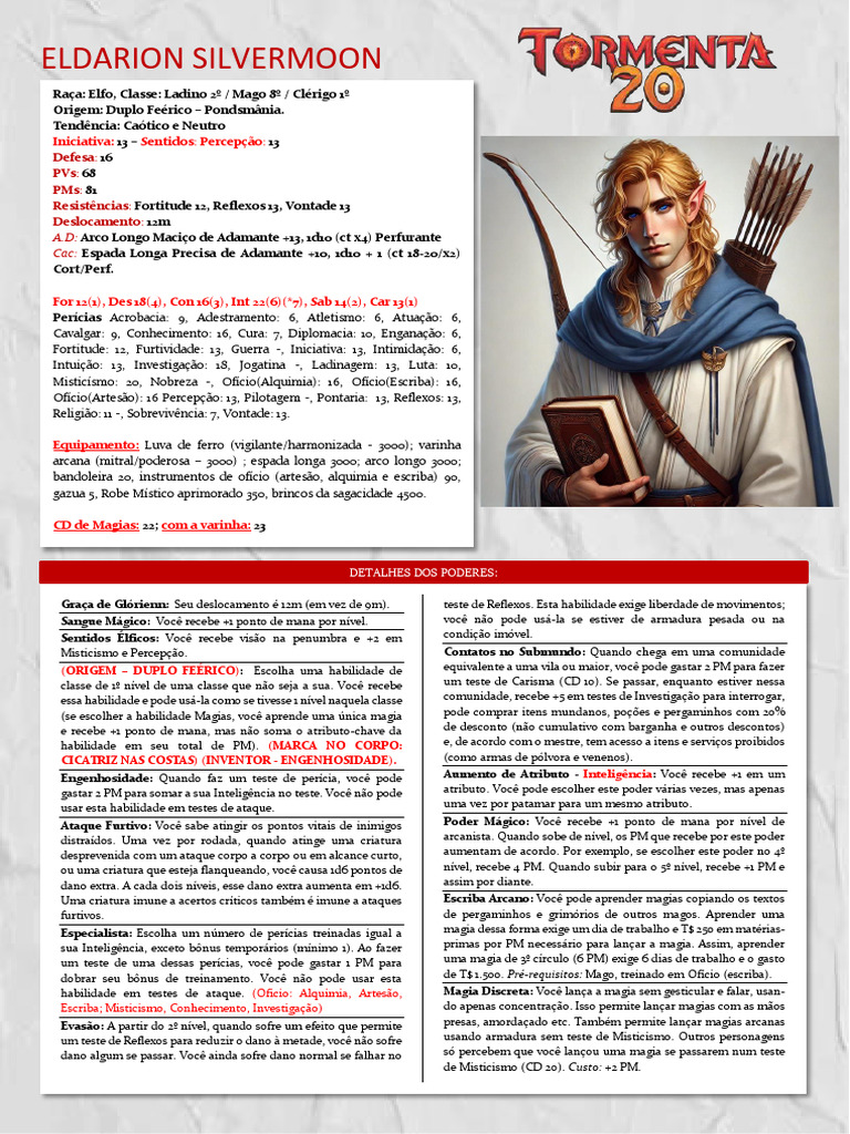 Ficha de Eldarion Silvermoon | PDF | Conhecimento | Misticismo