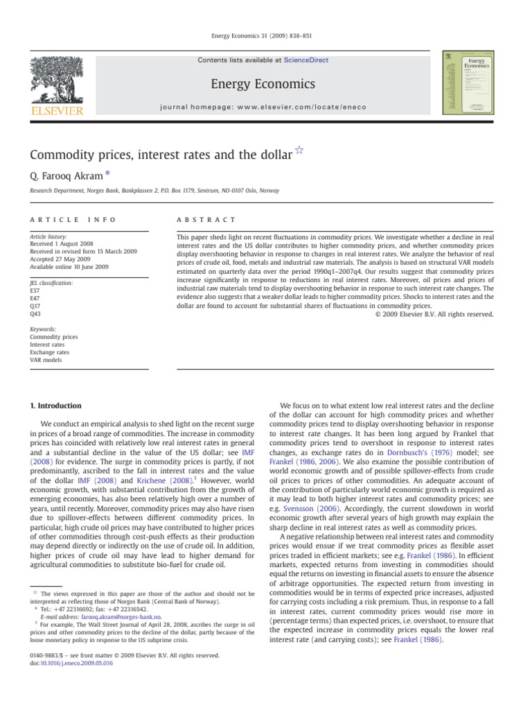 Commodity Prices, Interest Rates and The Dollar - Farooq Akram Q 2009 ...