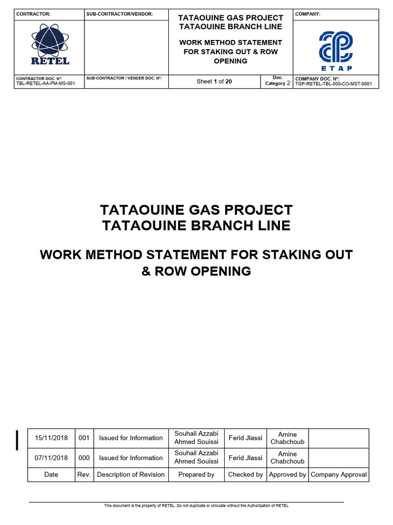TGP-RETEL-TBL-000-CO-MST-0001 -001-Work Method Statement for Staking Out... | PDF | Emergency | Road