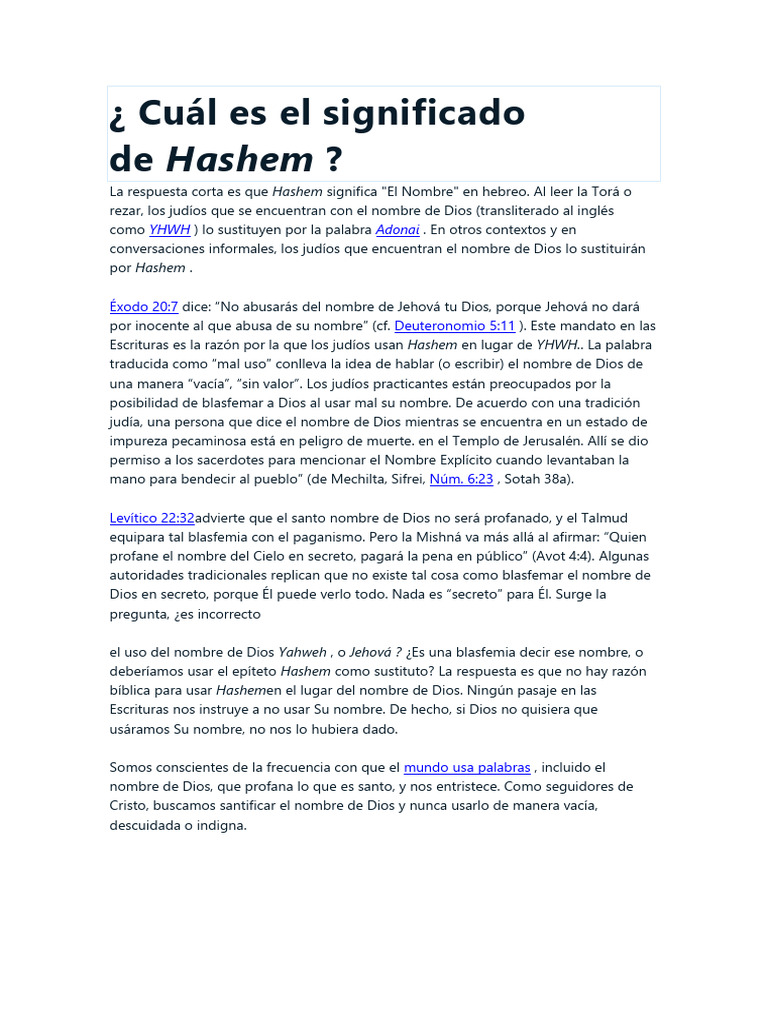 Significado de Hashem en hebreo | PDF