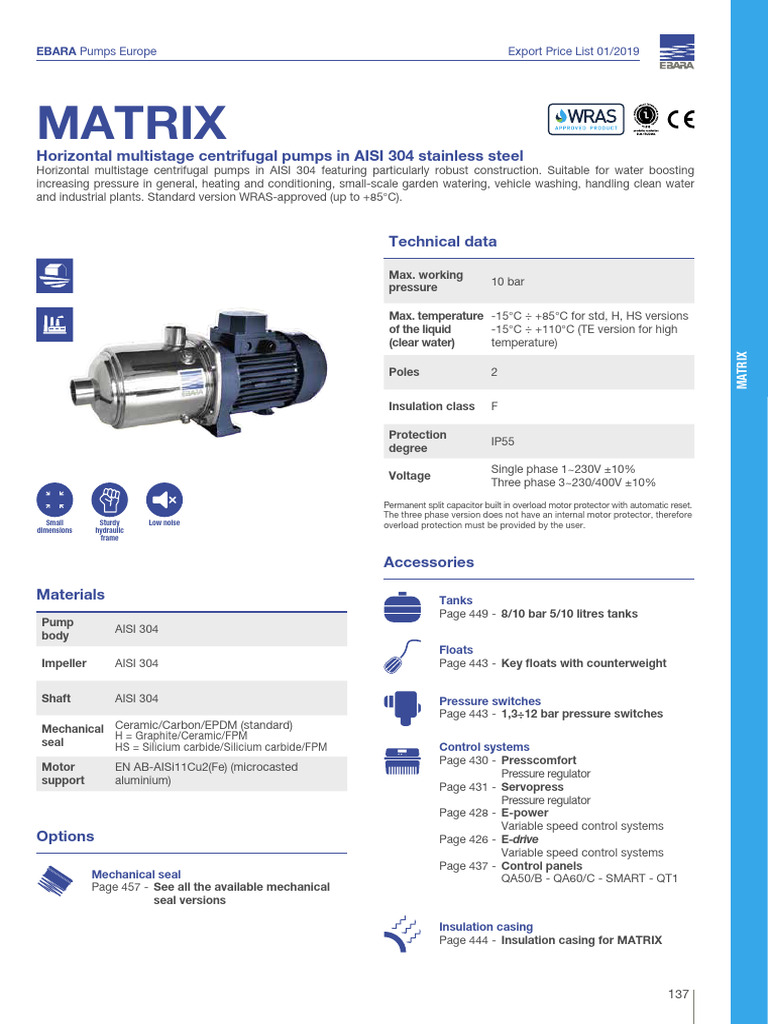 EBARA MATRIX 18 Pump Specifications | PDF | Pump | Chemical Engineering