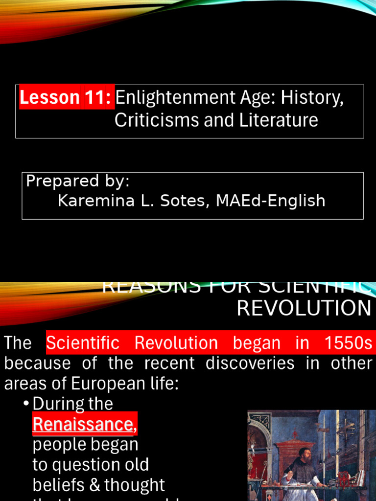 Lesson11. ENLIGHTENMENT PERIOD HISTORY, CRITICISM, AND LITERATURE | PDF