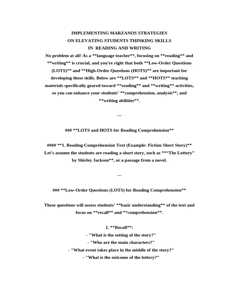 Implementing Marzanos Strategies | PDF | Reading Comprehension ...